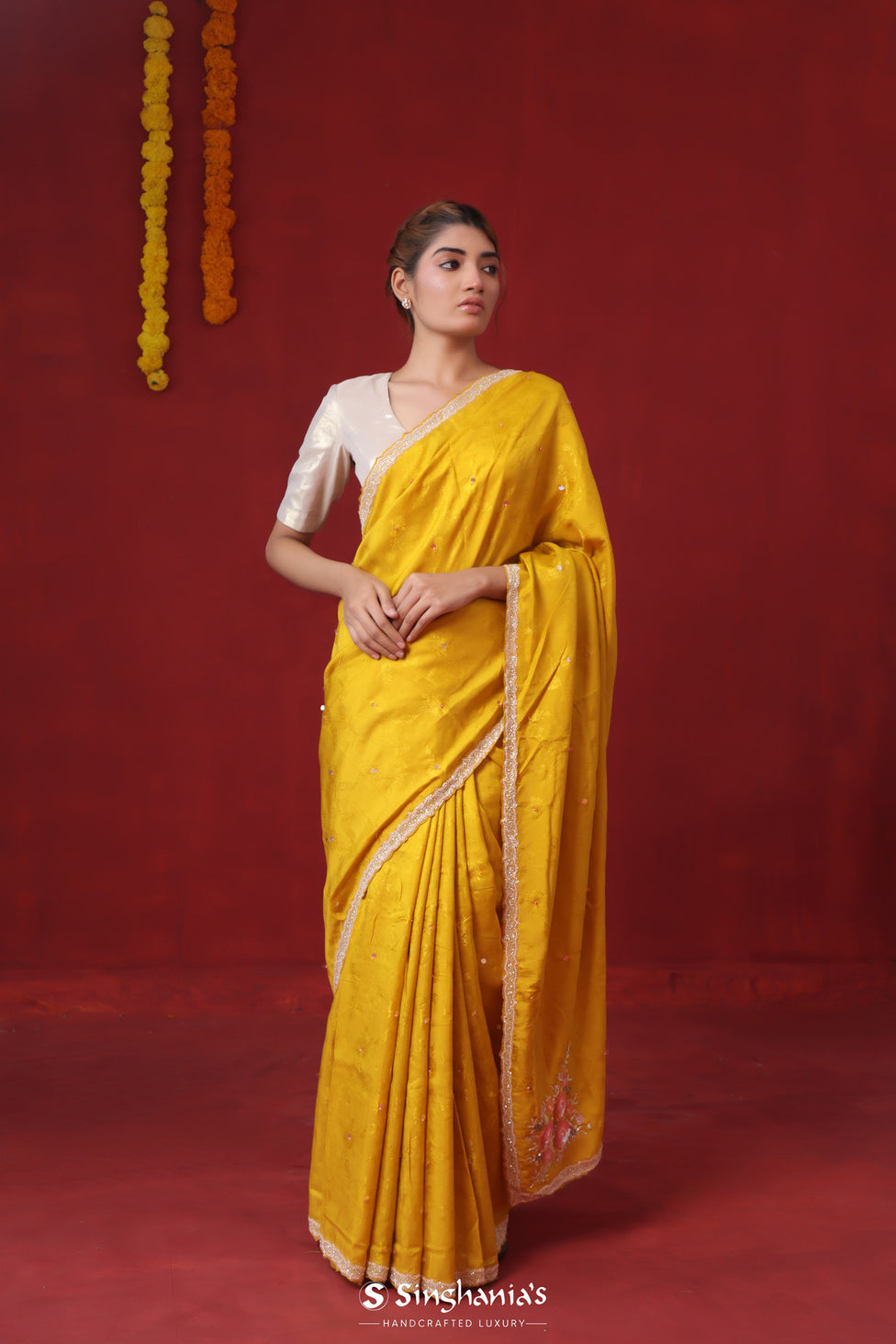 Shop Yellow Saree for Haldi Function Online| Singhania's